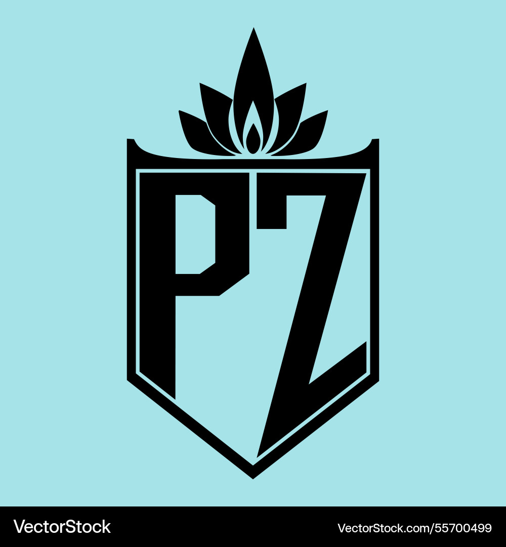 Pz logo with elegant crown symbol and shield Vector Image