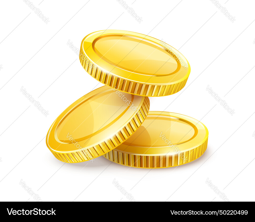 Three gold coins cash change Royalty Free Vector Image