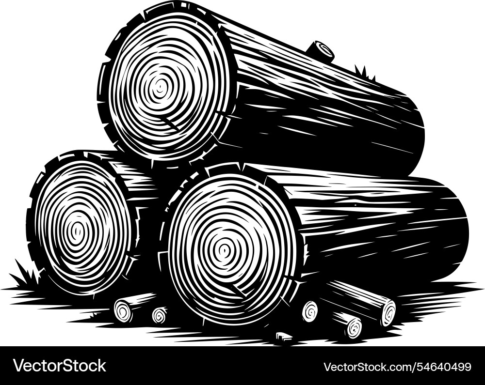 Wood log stack silhouette isolated on white Vector Image