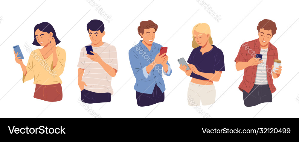 Young people using technology gadget smartphone Vector Image