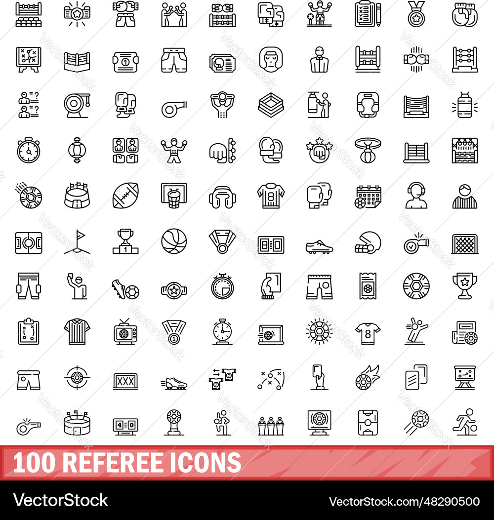 100 referee icons set outline style Royalty Free Vector