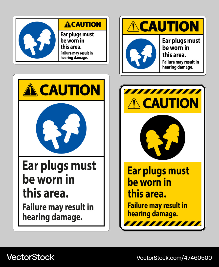 Caution sign ear plugs must be worn in this area Vector Image