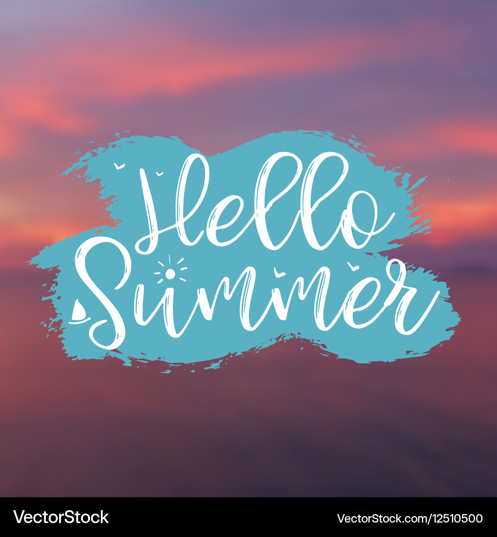 Hello summer card with sunset background Vector Image