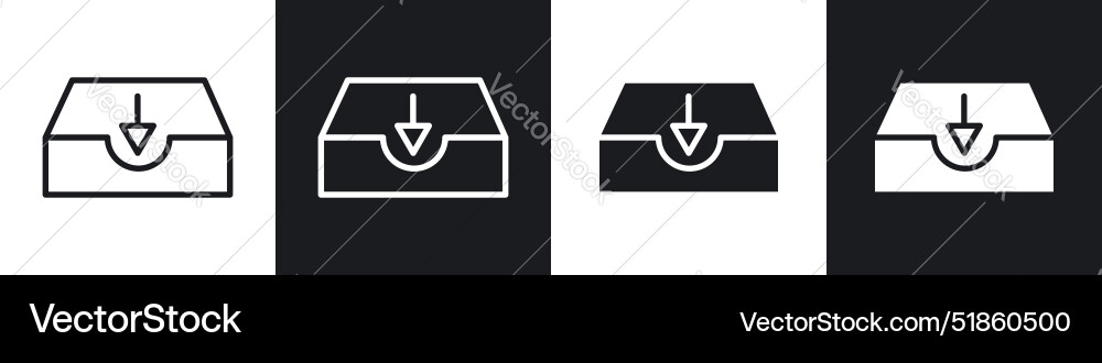 Inbox liner and solid icon set in black color Vector Image
