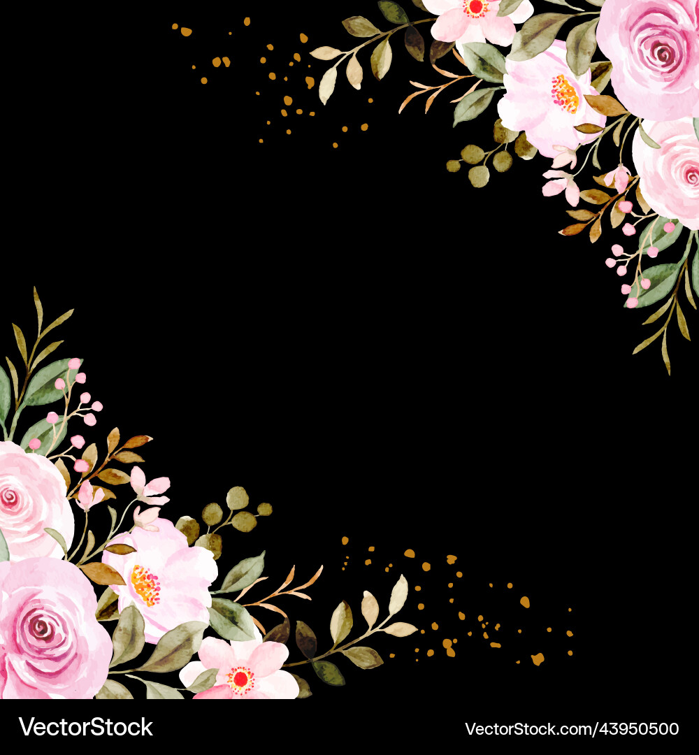 Pink flower frame background with black color Vector Image