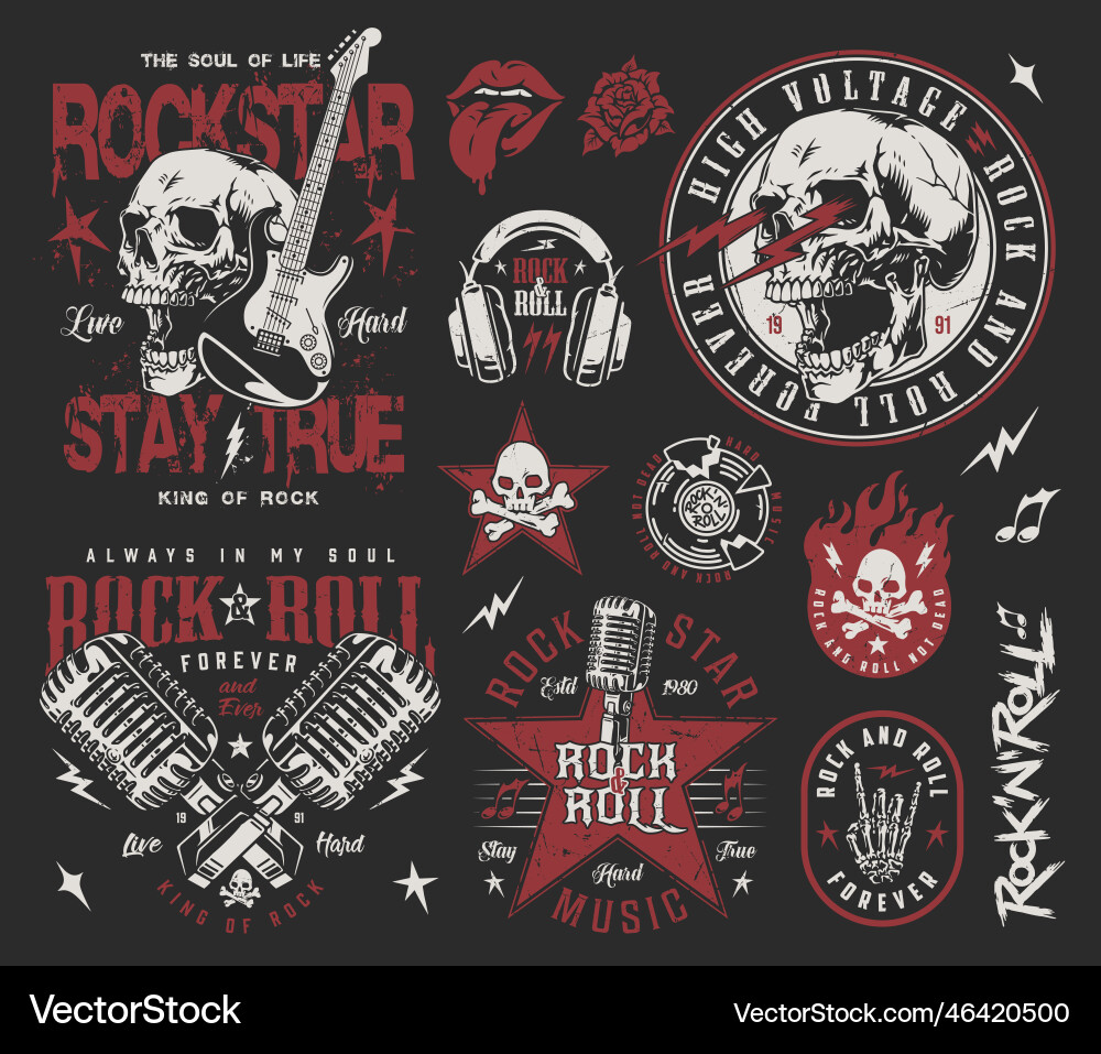 Rockstar music colorful set labels Royalty Free Vector Image