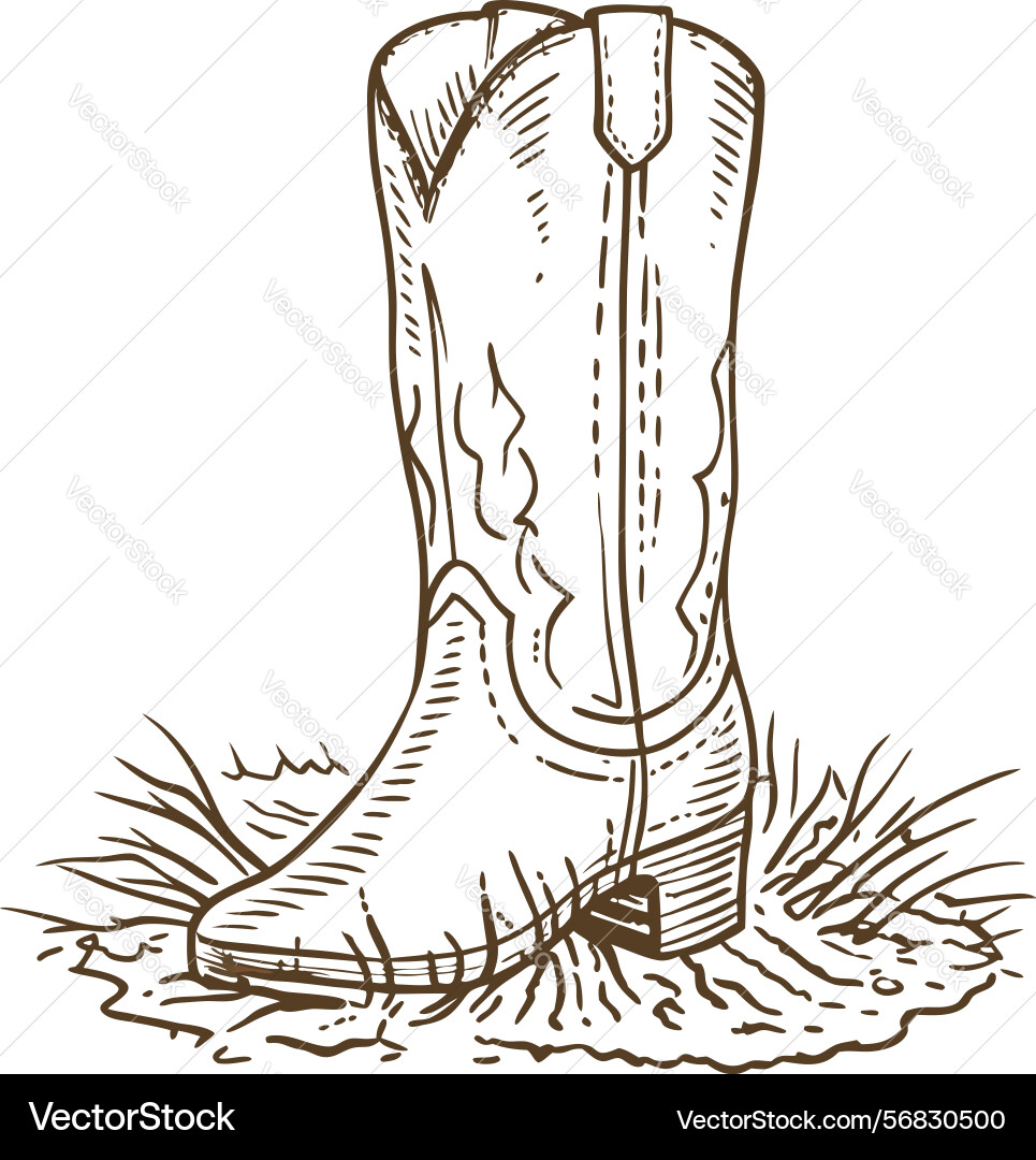 Rustic cowboy boot on grass western footwear Vector Image