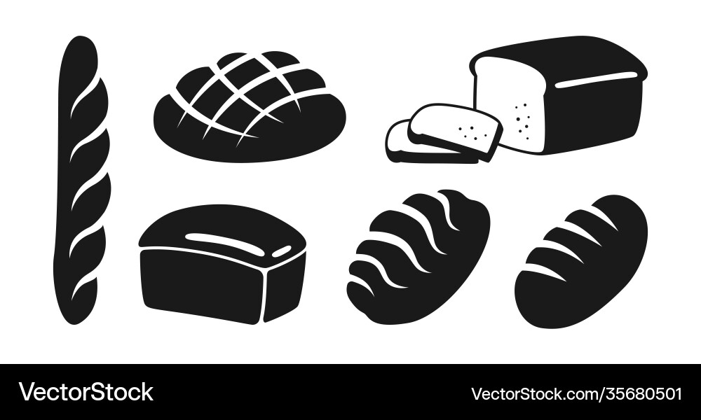 Bakery black icon set bread symbol baguette Vector Image