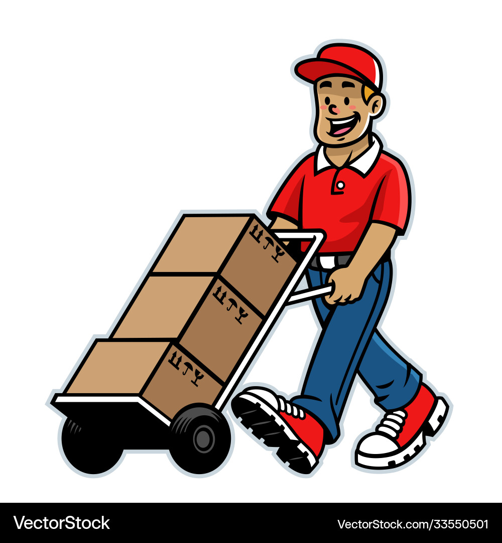 Cartoon happy warehouse worker mascot Royalty Free Vector