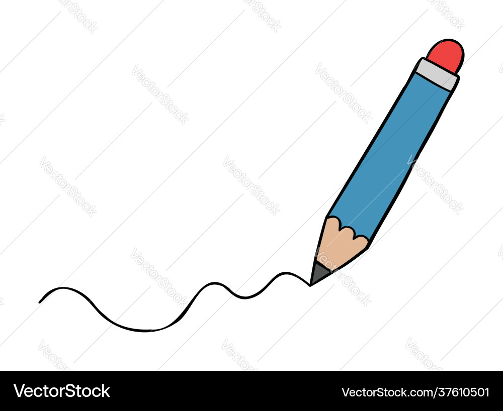 Cartoon pencil draws a wavy line Royalty Free Vector Image