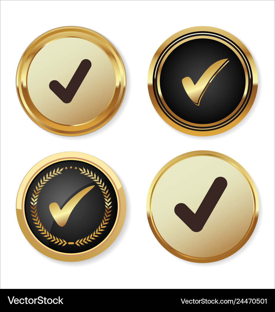 Check mark golden button Royalty Free Vector Image