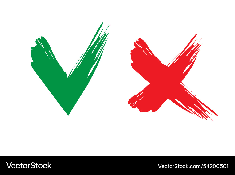 Check mark icon red cross symbol brush stroke Vector Image