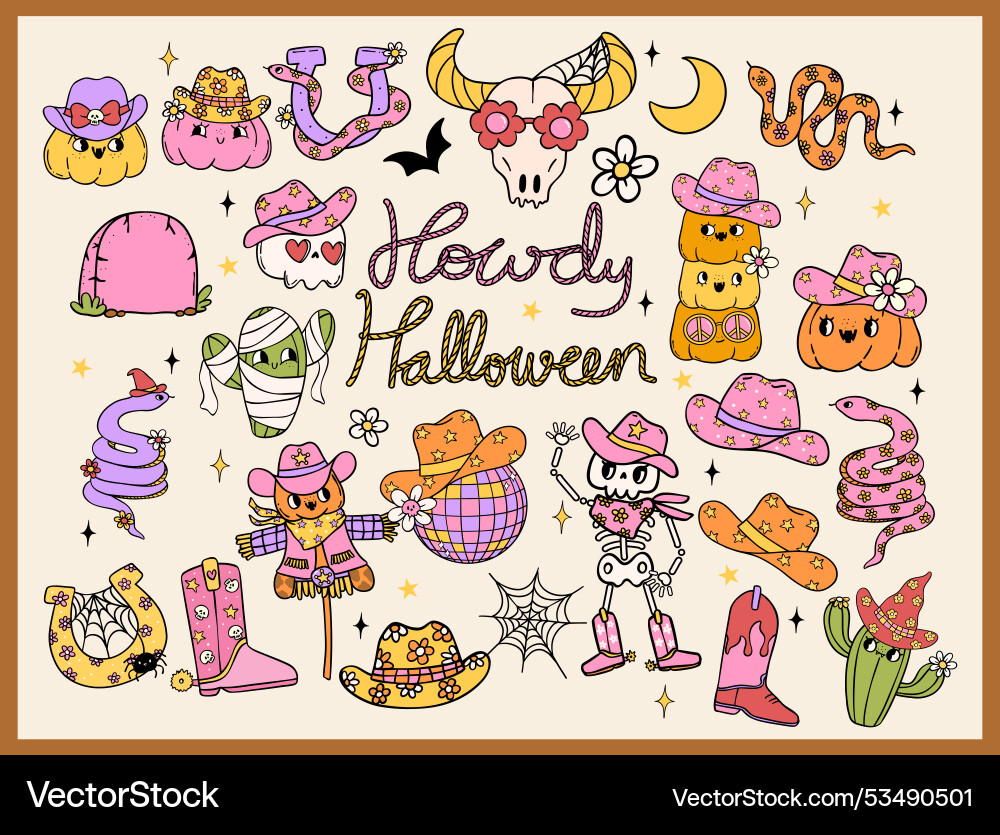 Cowboy hallowween retro groovy howdy western Vector Image