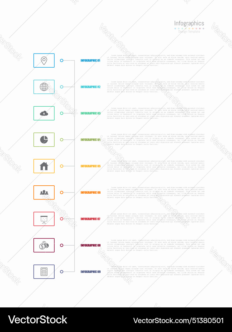 Infographic 9 options design elements Royalty Free Vector