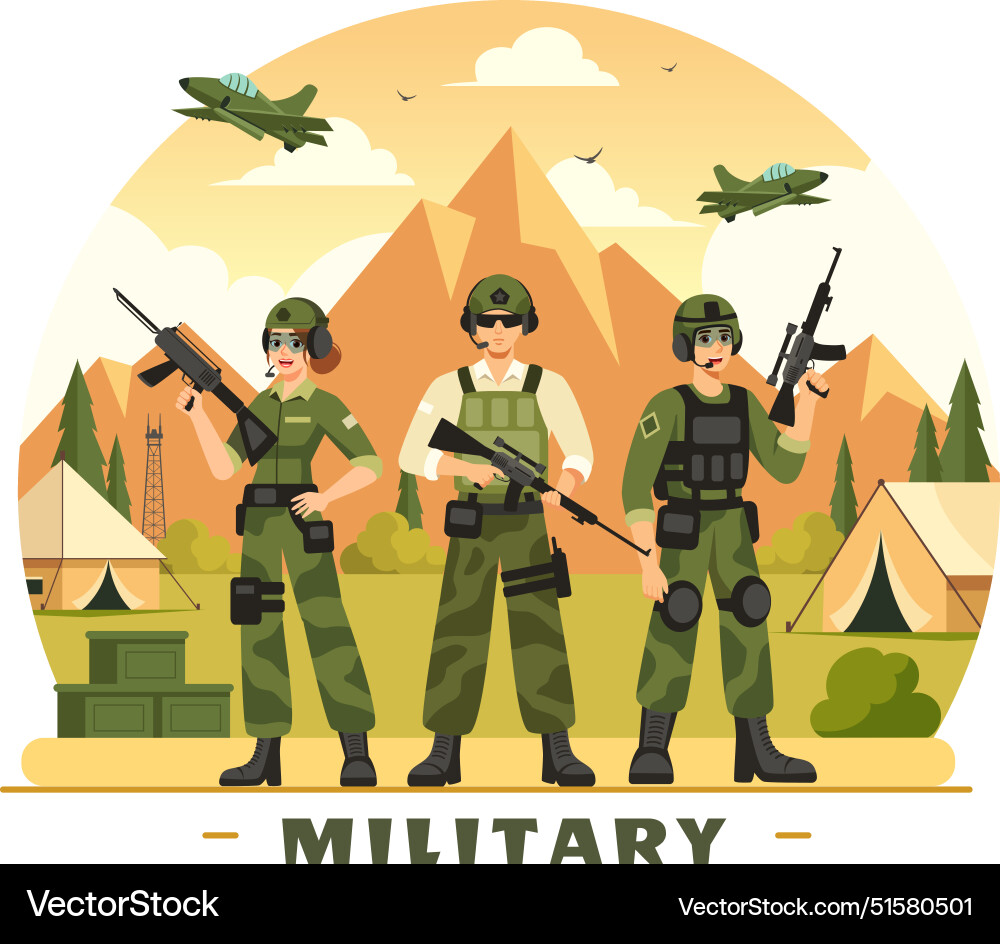 Military army forces featuring soldiers weapons Vector Image