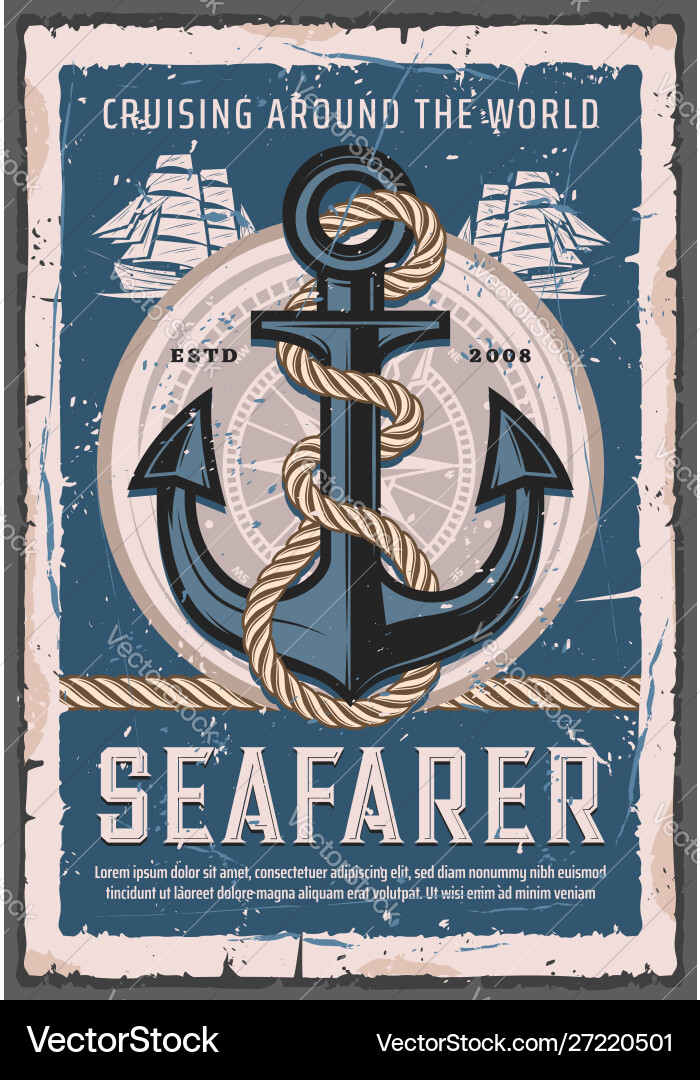 Nautical anchor with rope seafarer sailing ship Vector Image