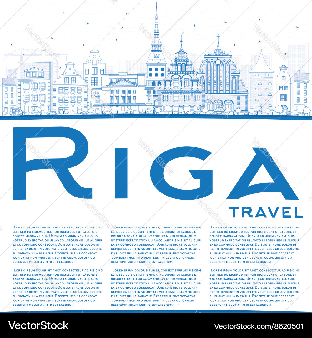 Outline riga skyline mit blauen Wahrzeichen Vektorbild