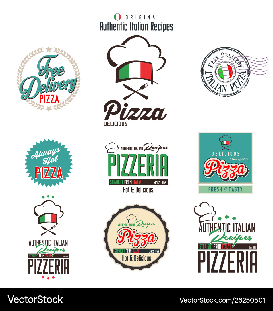 Pizza labels Royalty Free Vector Image - VectorStock