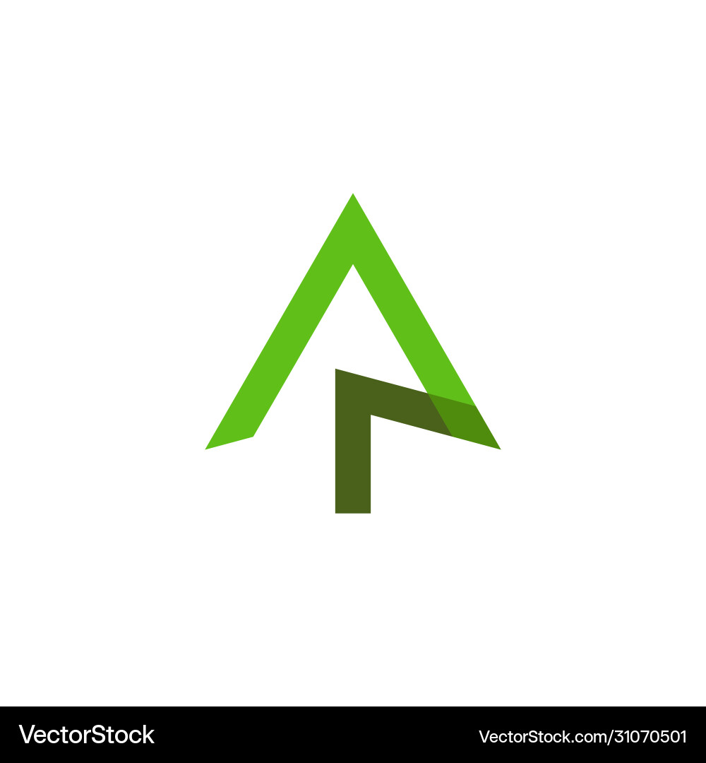 Simple geometric arrow pine green tree symbol logo