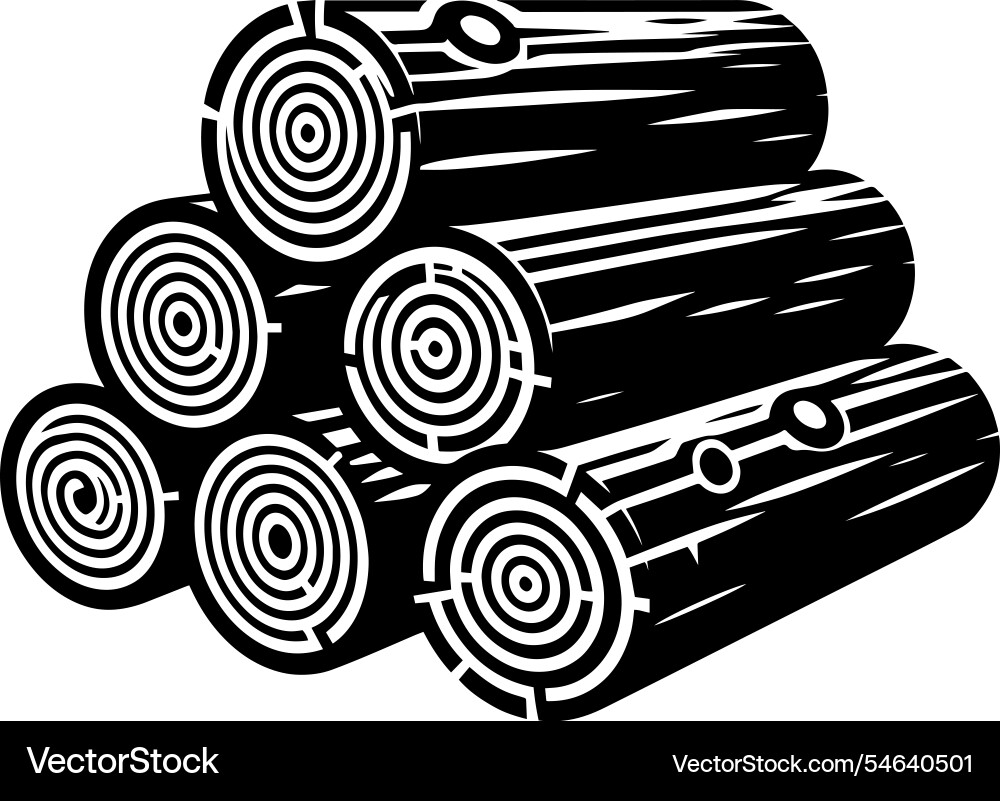 Wood log stack silhouette isolated on white Vector Image