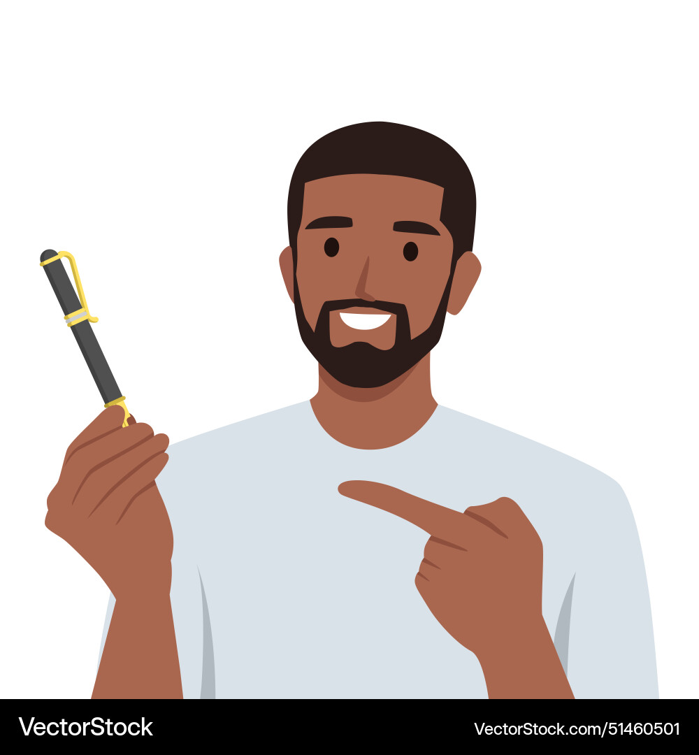 Young business man pointing at an expensive pen Vector Image
