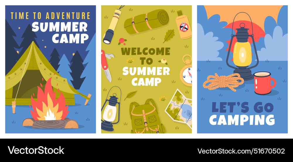 Camping and hiking elements traveling advertising Vector Image