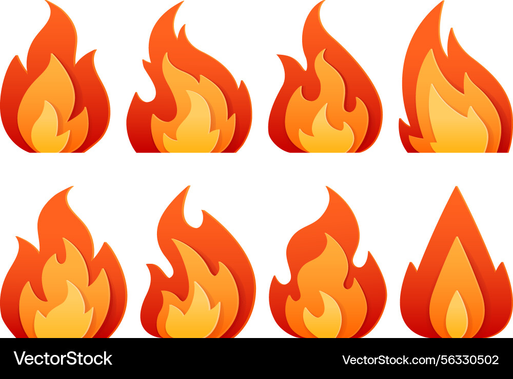 Fire paper cut campfire flame papercut icons Vector Image
