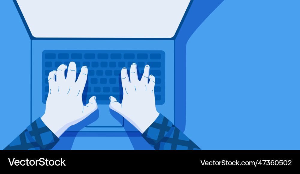 Hands at work behind a laptop keyboard Royalty Free Vector