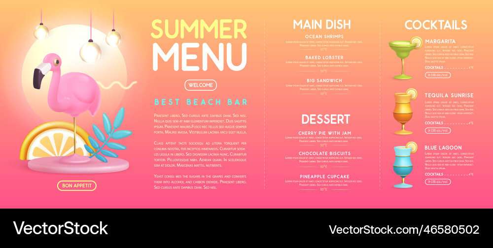 Restaurant summer cocktail menu design Royalty Free Vector