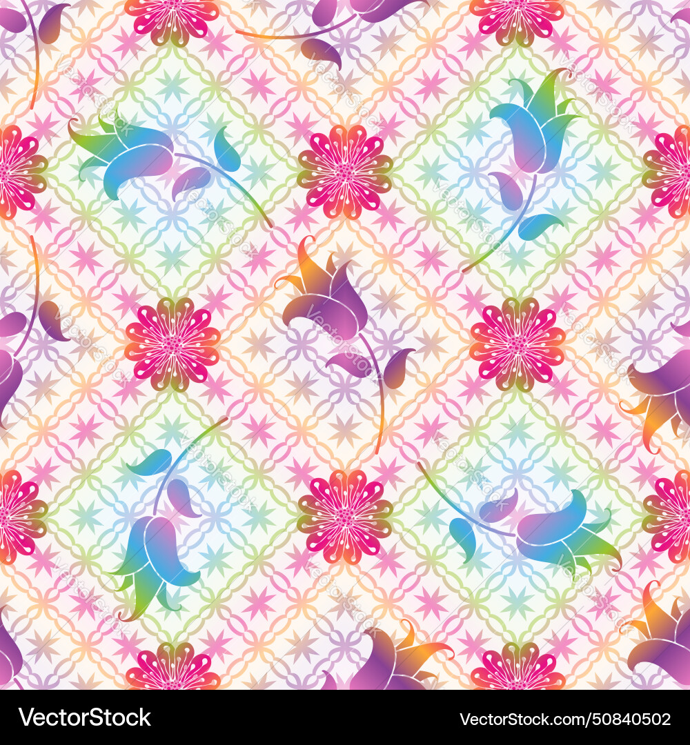 Seamless floral rainbow pattern with colorful Vector Image