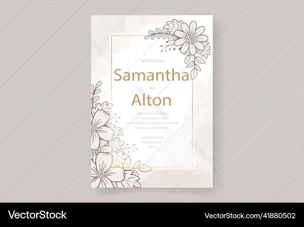 Wedding invitation template with floral outline Vector Image