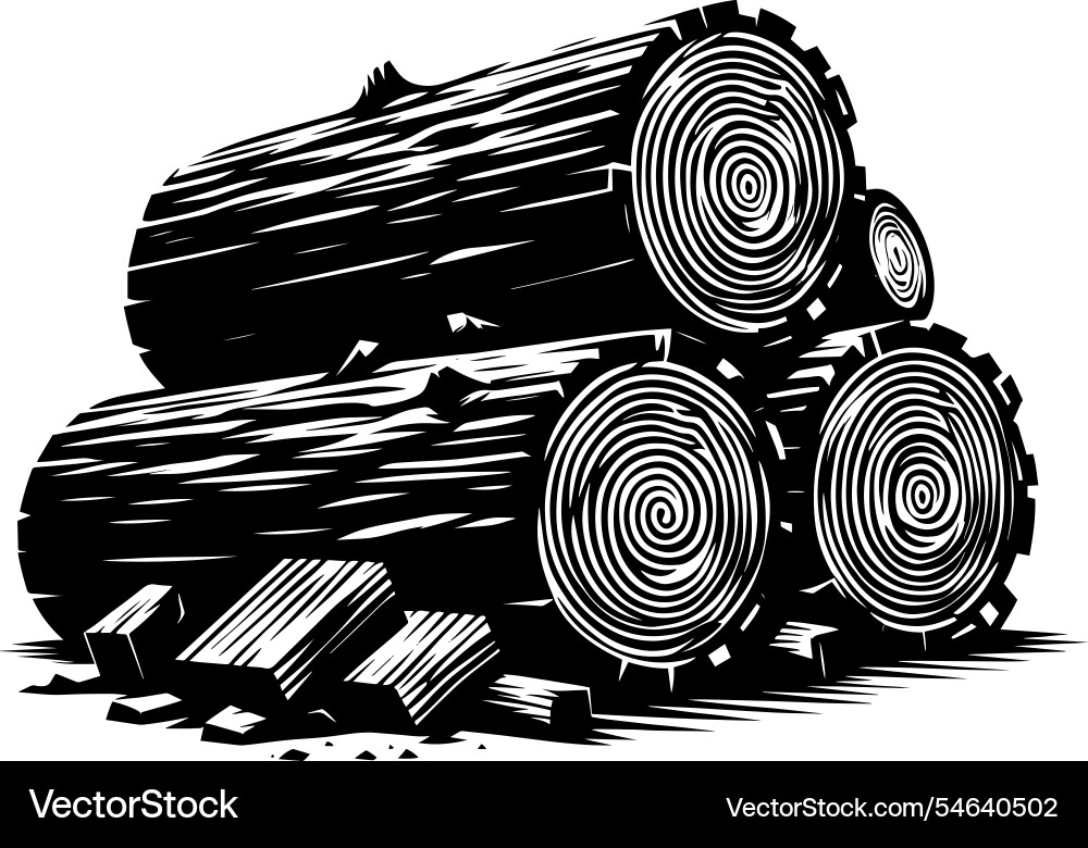 Wood log stack silhouette isolated on white Vector Image