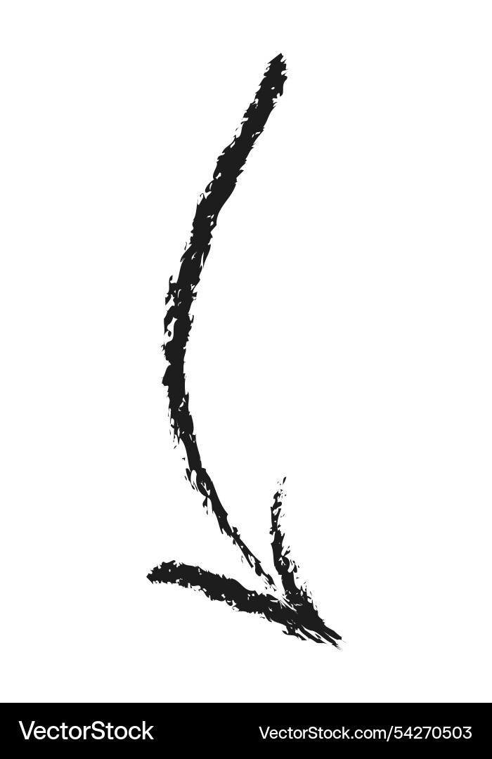 Arc shaped down arrow hand drawn charcoal Vector Image