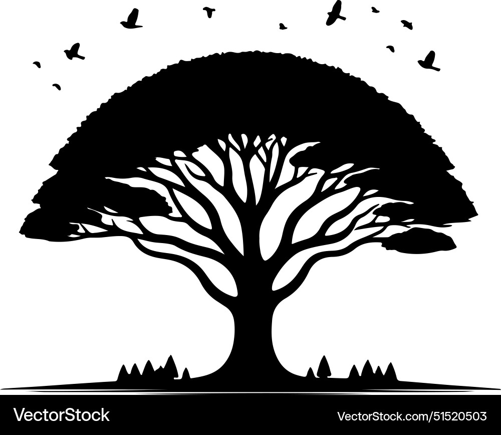 Beautiful tree silhouette white background Vector Image