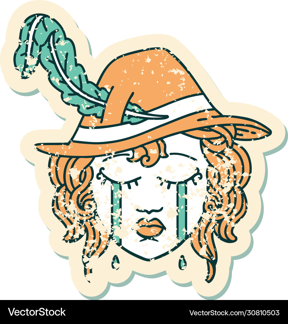 Crying human bard grunge sticker Royalty Free Vector Image