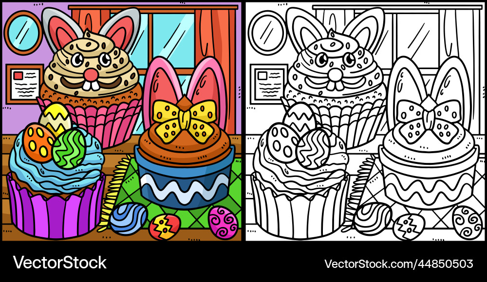 Easter Cupcakes Coloring Sheet Royalty Free Vector Image