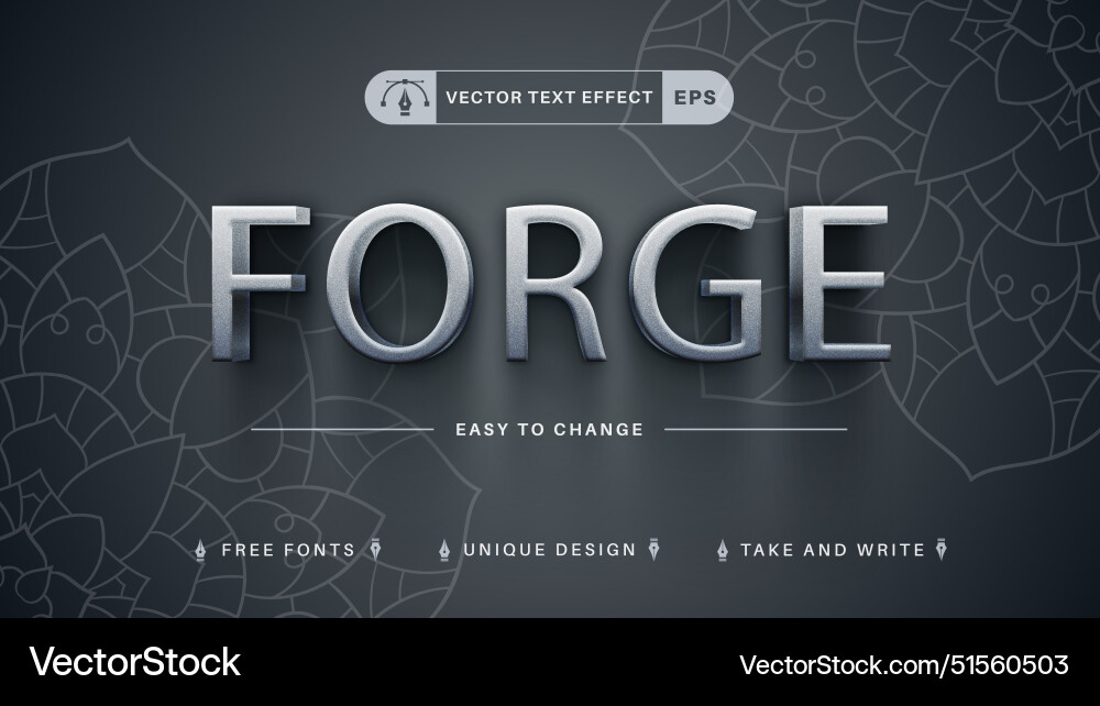 Forge - editable text effect font style Royalty Free Vector