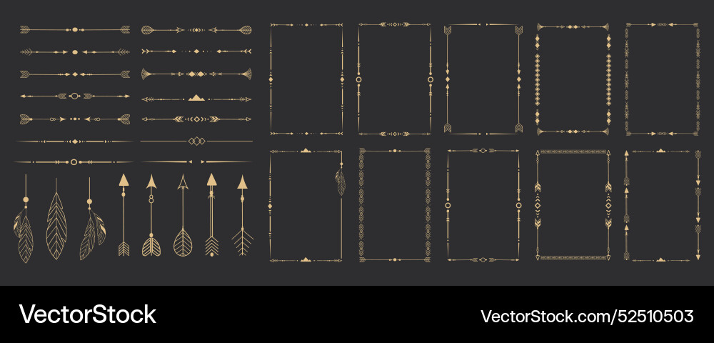 Gold frame set with tribal native indian arrow Vector Image