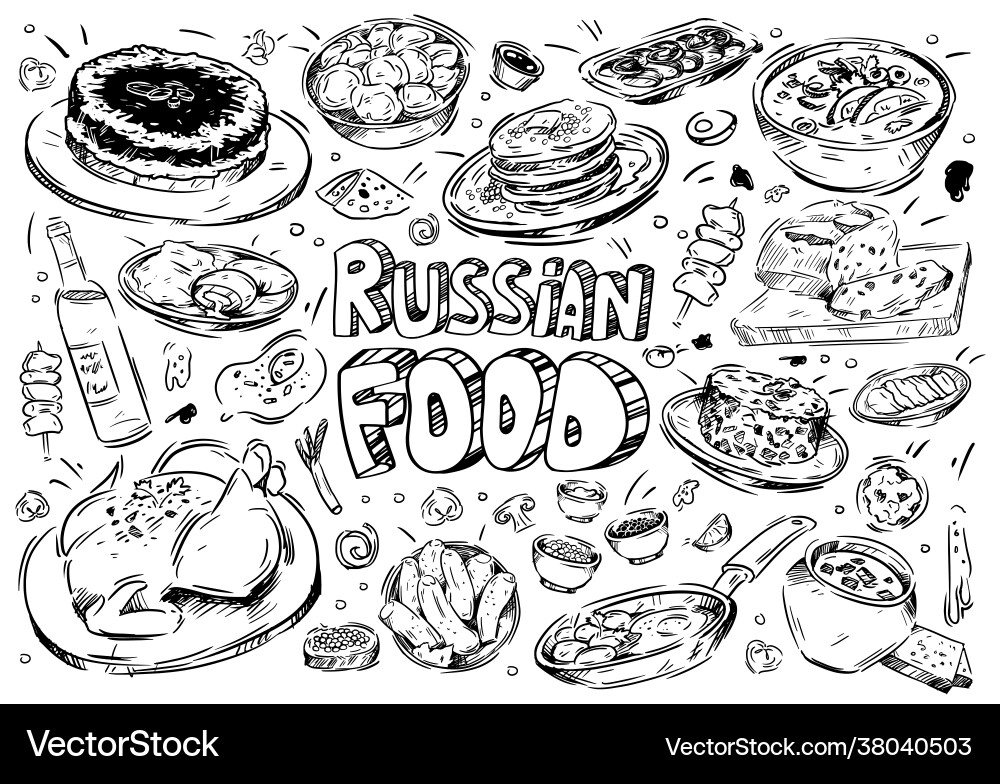 Hand drawn doodle russian food Royalty Free Vector Image