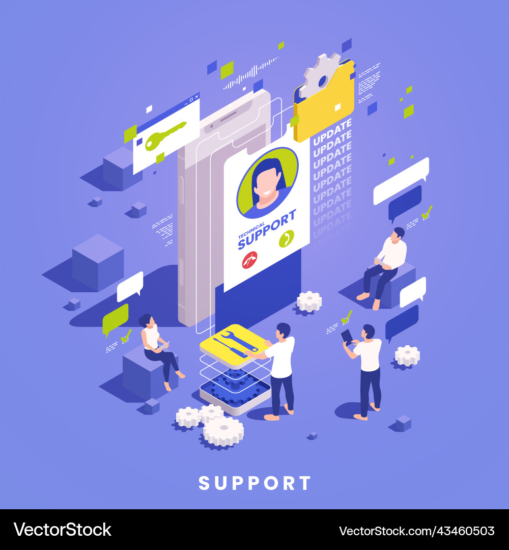 Isometric technical support concept Royalty Free Vector
