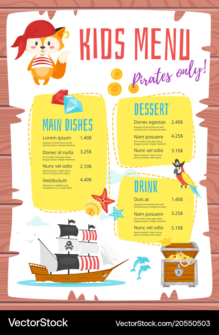 Kids Pirate Menu Poster Royalty Free Vector Image