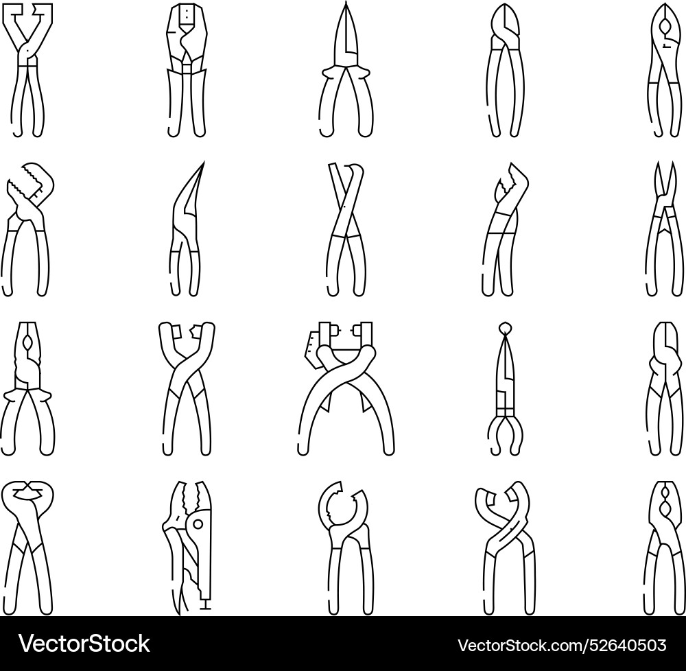 Pliers equipment tool repair icons set Royalty Free Vector