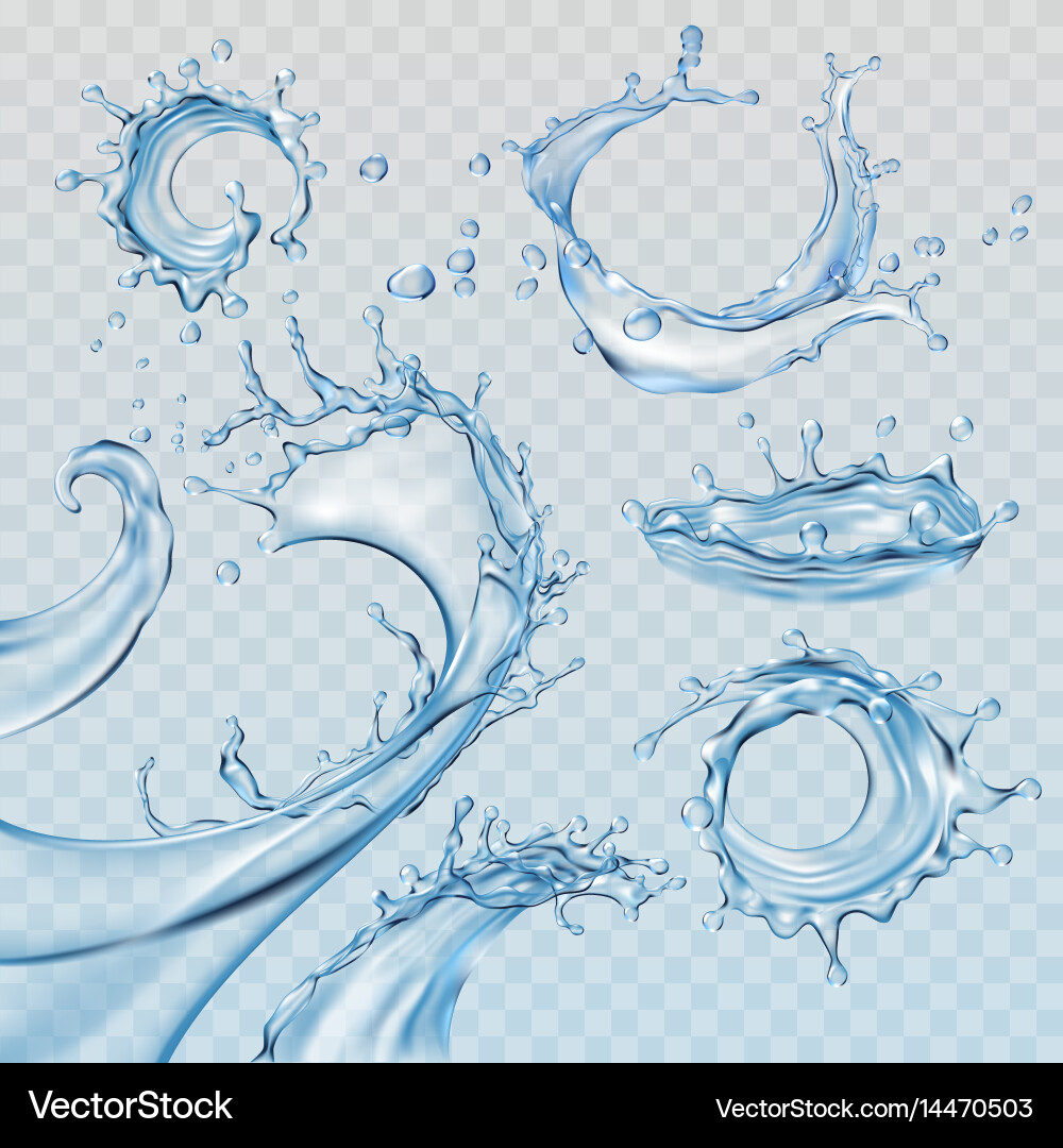 Set water splashes and flows Royalty Free Vector Image