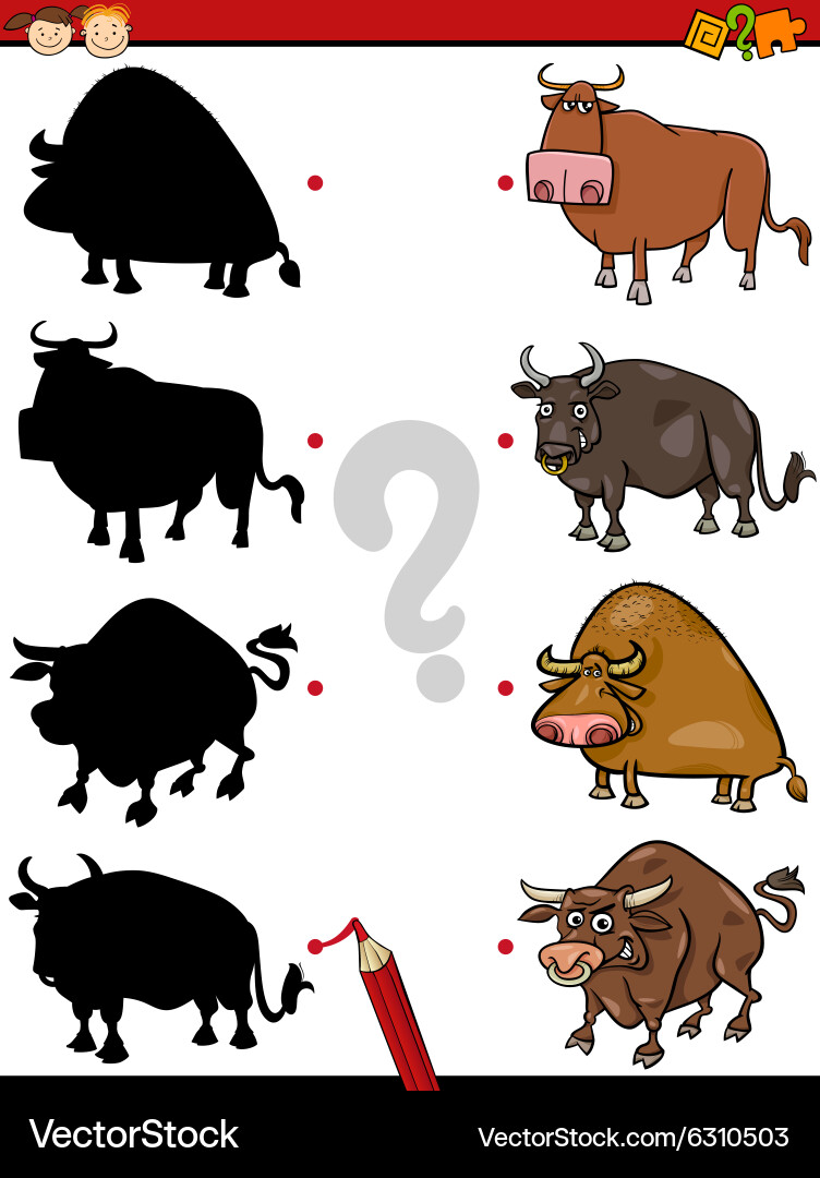 Shadows task with animals Royalty Free Vector Image
