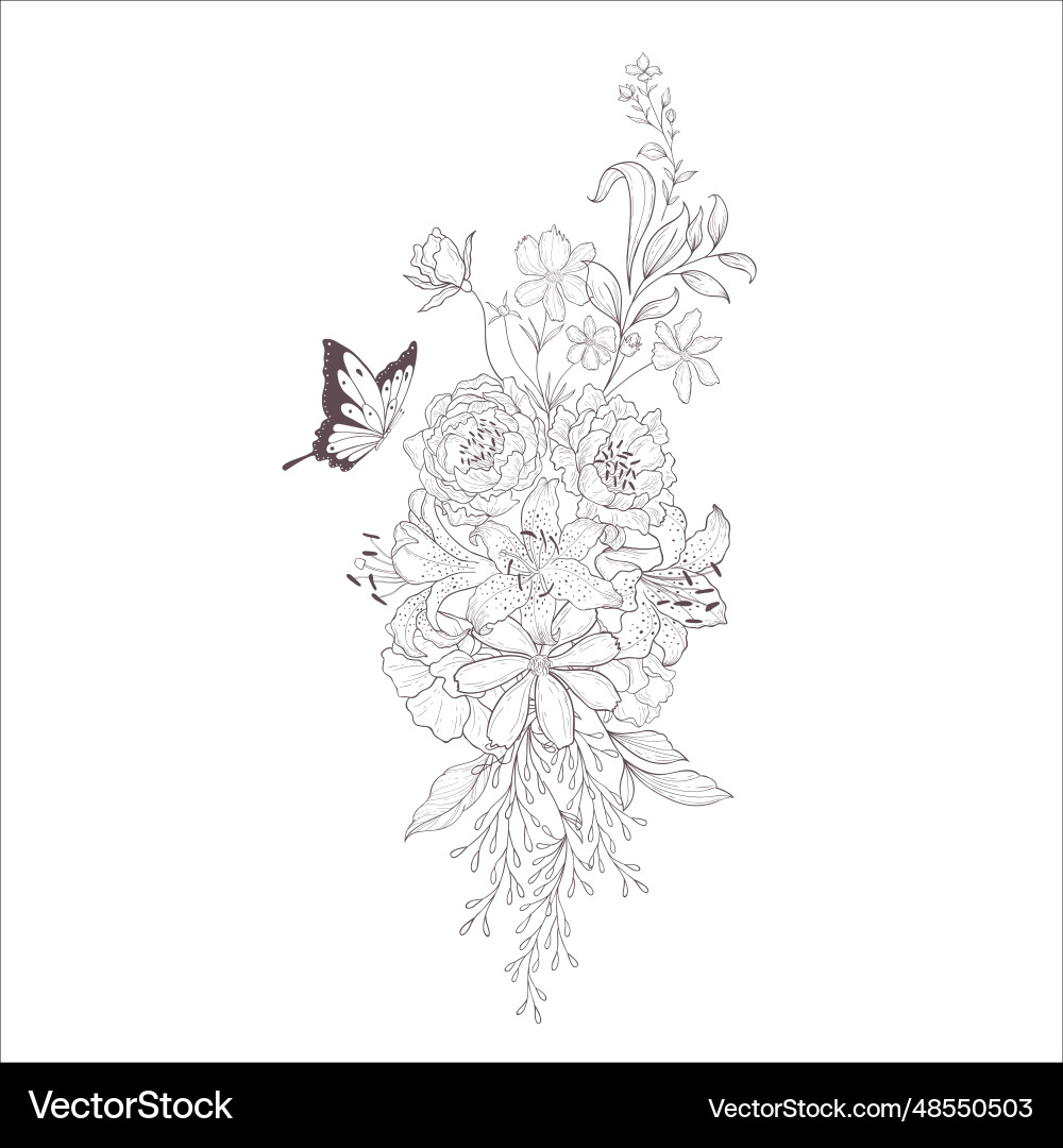 Wedding bouquet line art Royalty Free Vector Image
