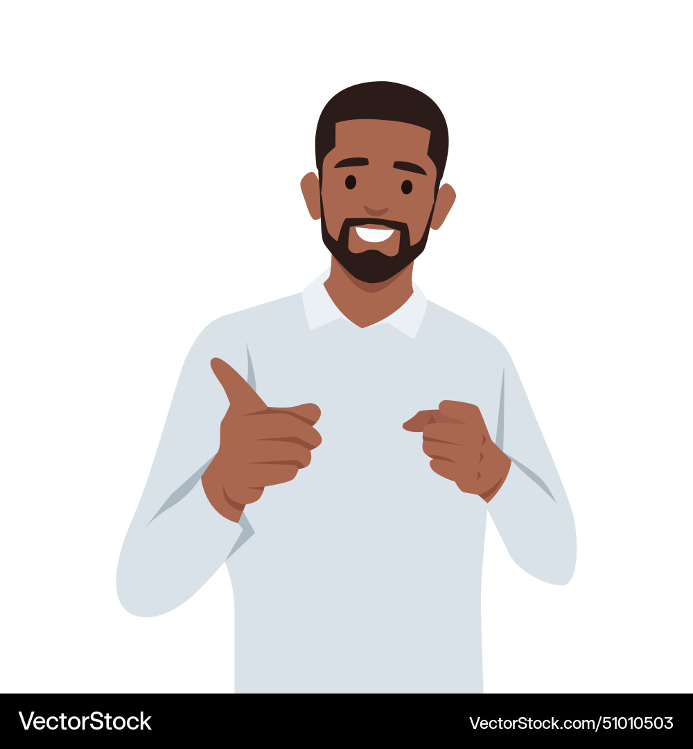 Young man pointing fingers to camera with happy Vector Image