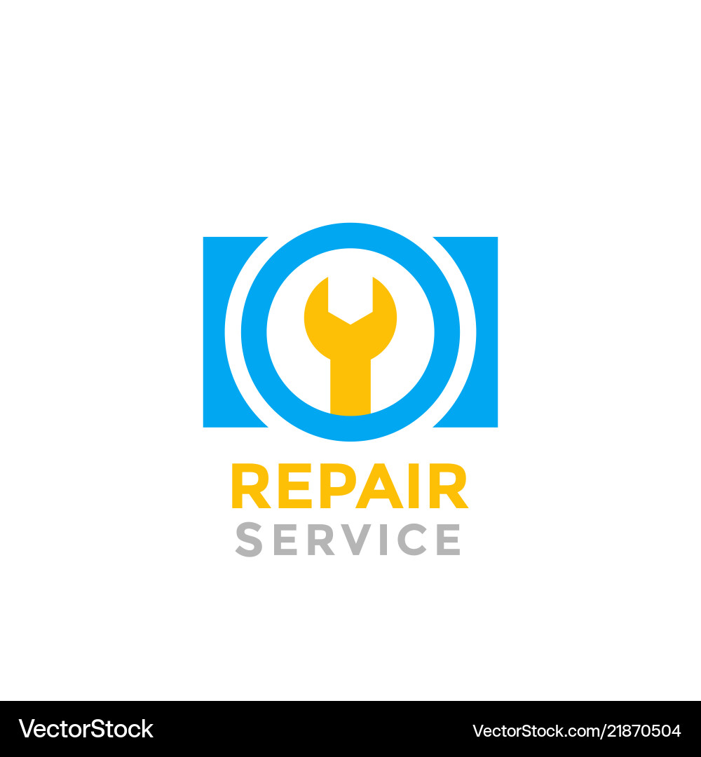 Camera repair service logo on white Royalty Free Vector