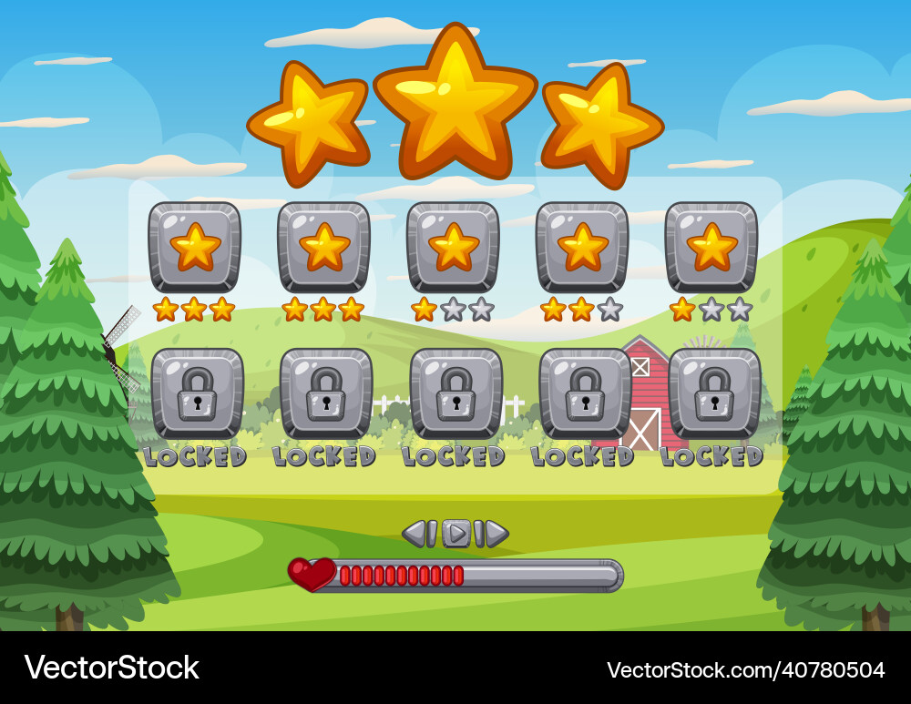 Game user interface with three stars Royalty Free Vector