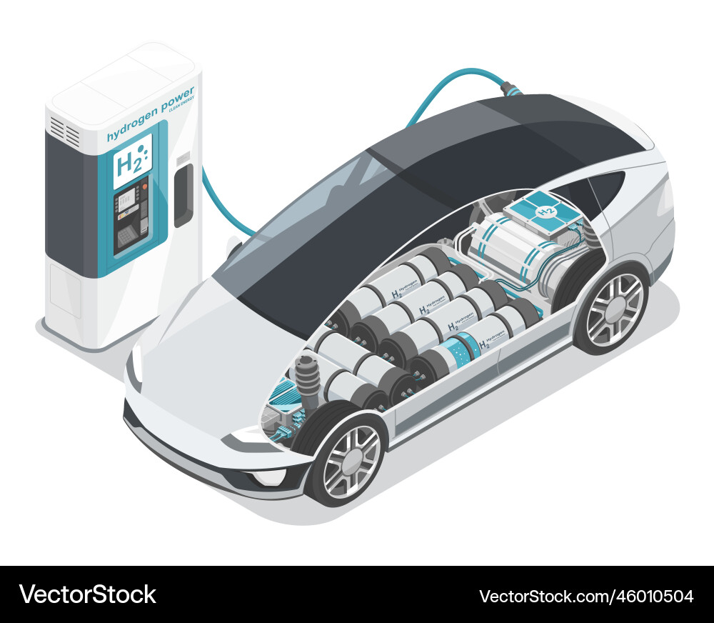 Green hydrogen fuel cell car stop at refual Vector Image