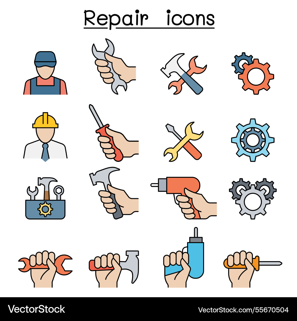 Repair maintenance service support icon set Vector Image